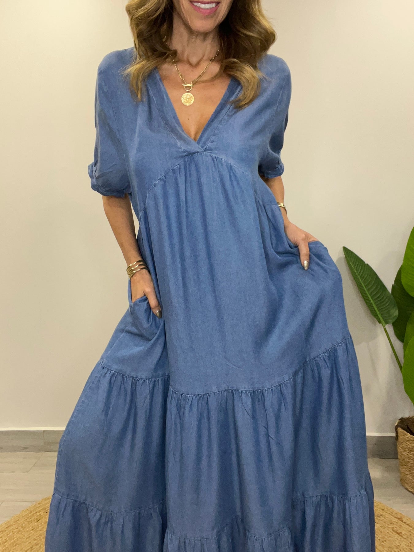Vestido Tencel pradera Azul – Felicidatte